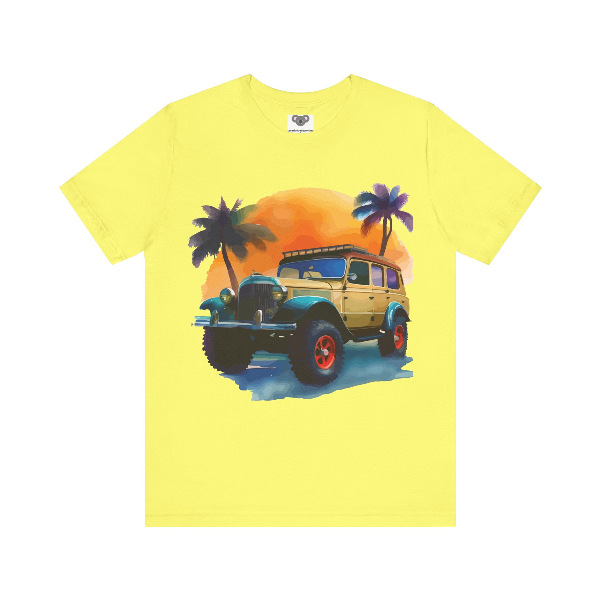 Creative Design Prints Unisex Car on Beach Tee, Car Graphic T Shirts ...