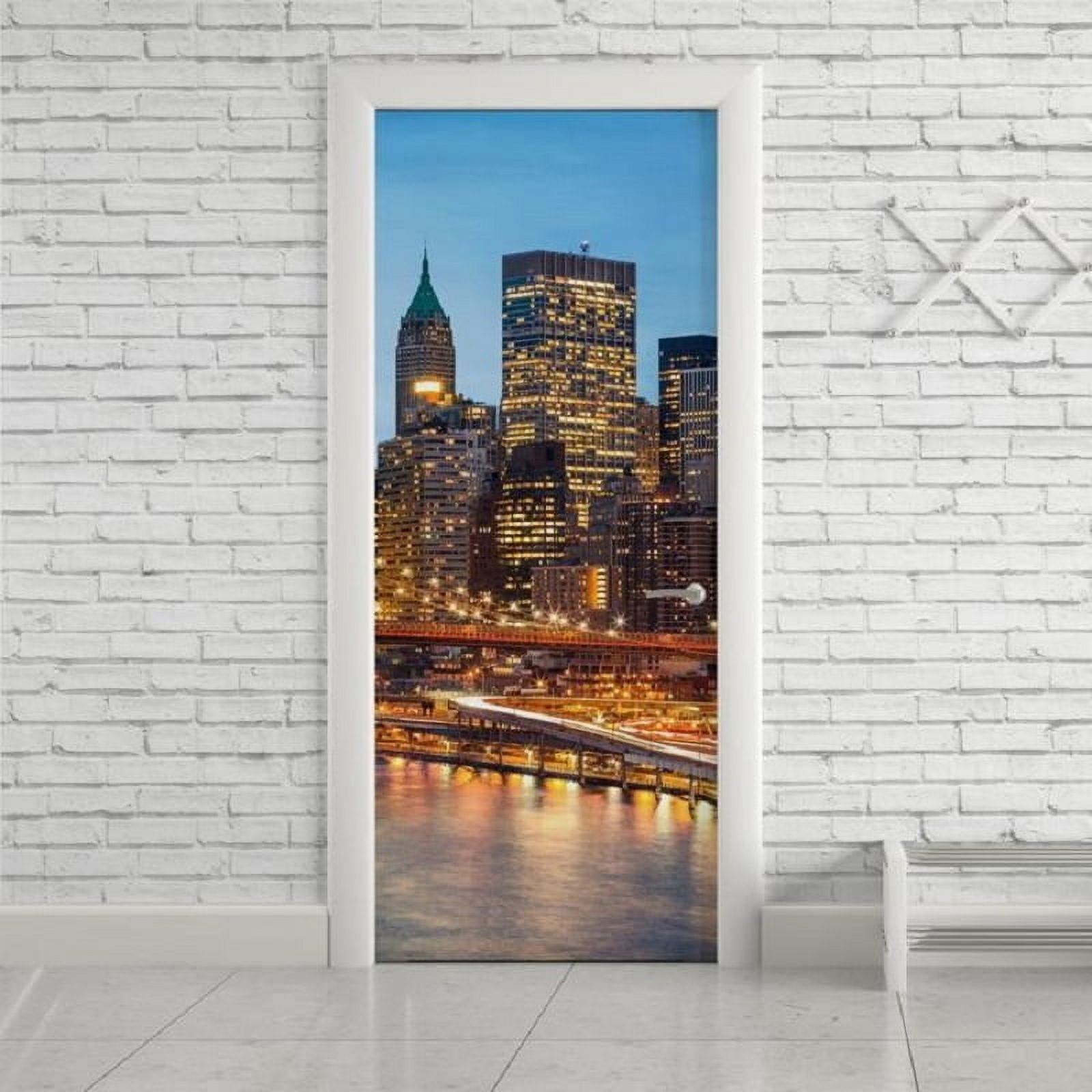 Creative Door Mural City Night Scenery Landscape Door Wrap Peel and ...