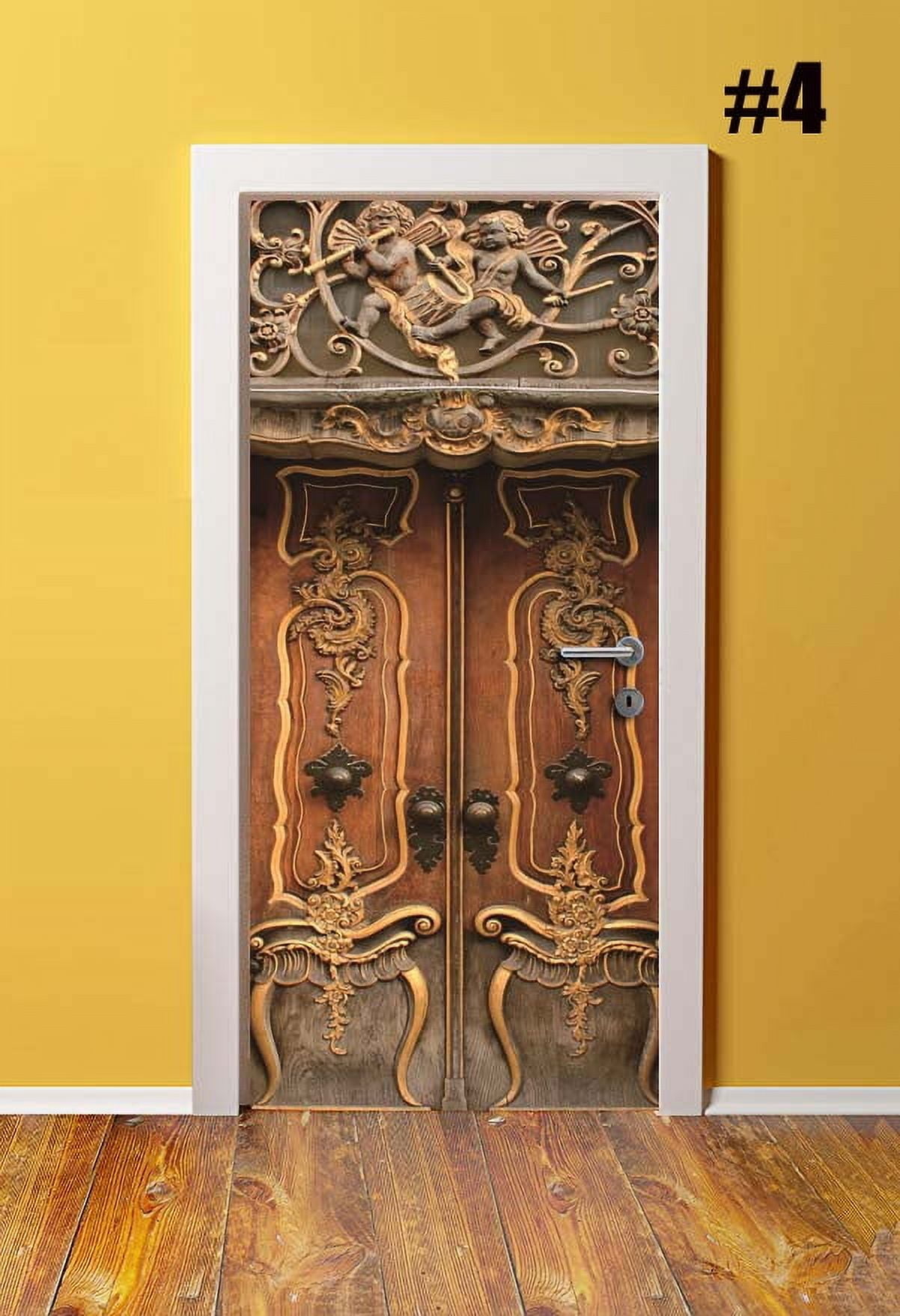 Creative Door Mural Classic Wood Gate Entrance Door Wrap Peel and Stick ...