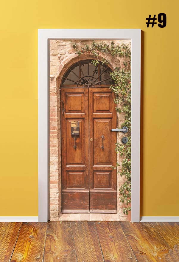 Creative Door Mural Classic Wood Gate Entrance Door Wrap Peel and Stick ...