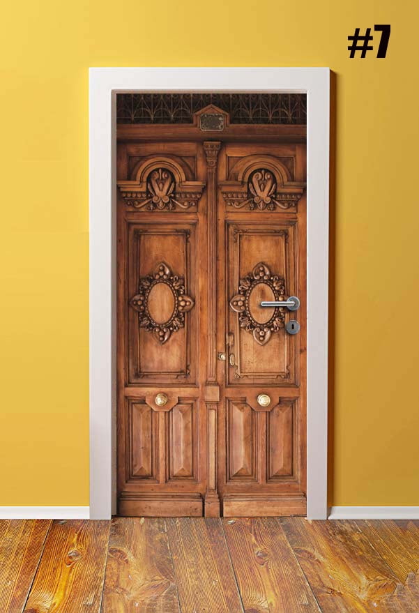 Creative Door Mural Classic Wood Gate Entrance Door Wrap Peel and Stick ...
