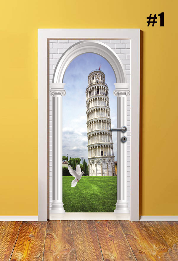 Creative Door Mural Famous Building Landscape Door Wrap Peel and Stick ...