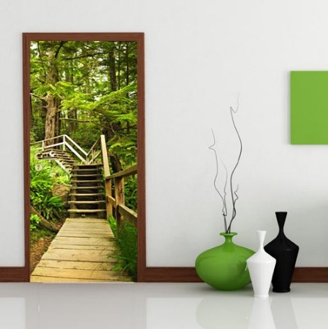 Creative Door Mural Forest Staris Landscape Door Wrap For Kid's Peel ...