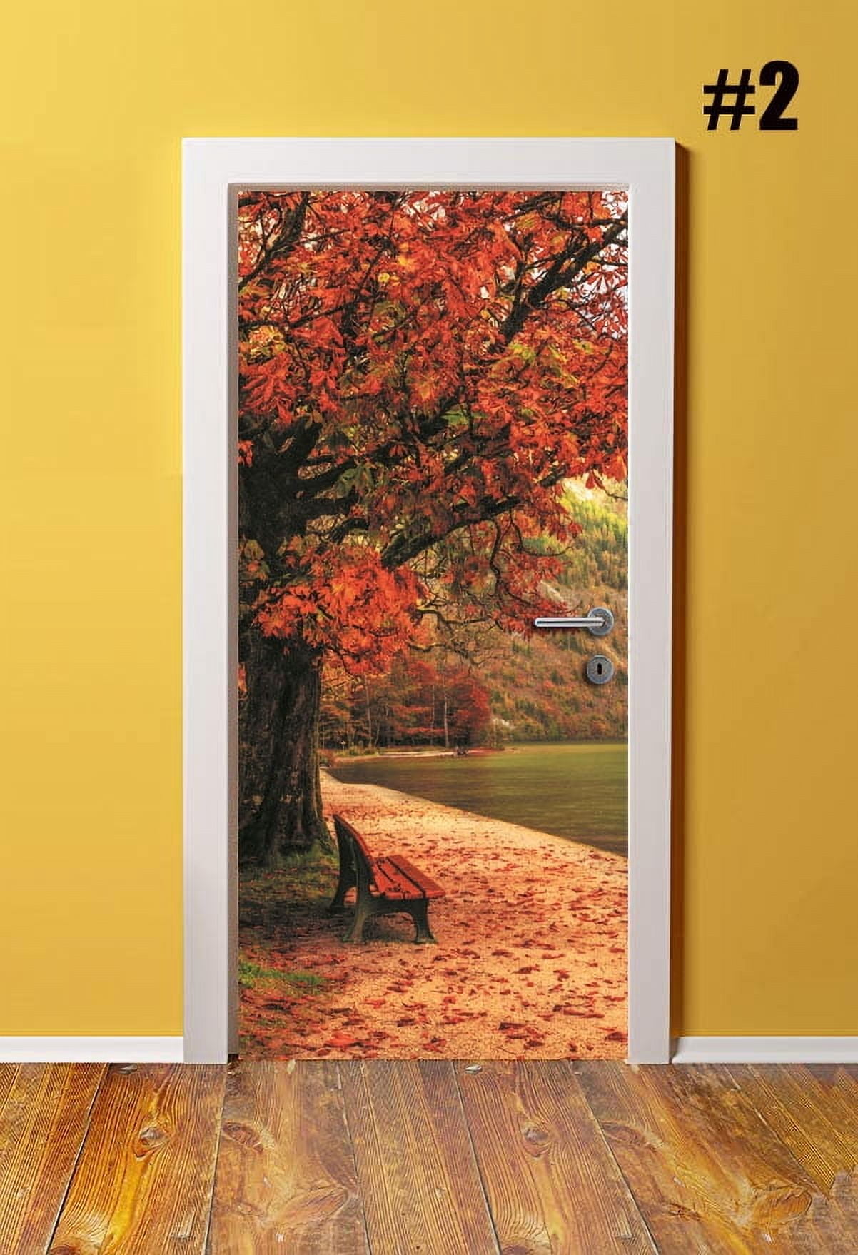 Creative Door Mural Modern Sunshine Forest Landscape Door Wrap Peel and ...
