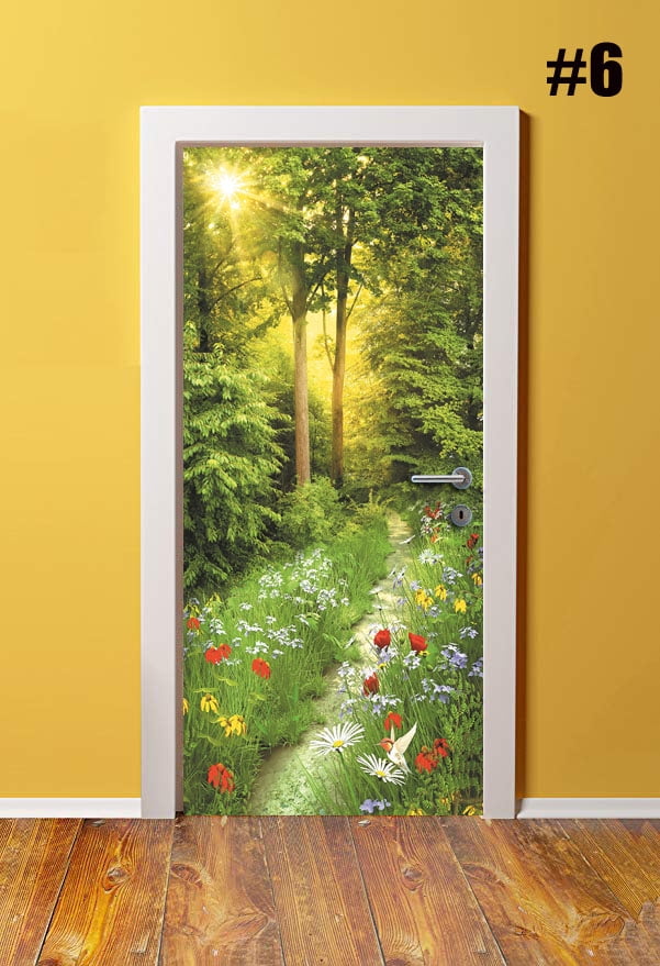 Creative Door Mural Modern Sunshine Forest Landscape Door Wrap Peel and ...