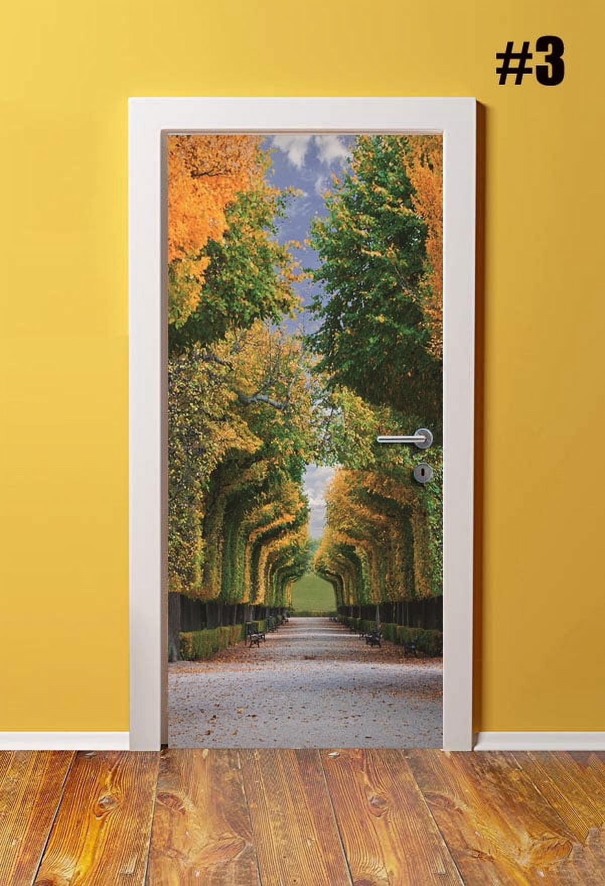 Creative Door Mural Modern Sunshine Forest Landscape Door Wrap Peel and ...