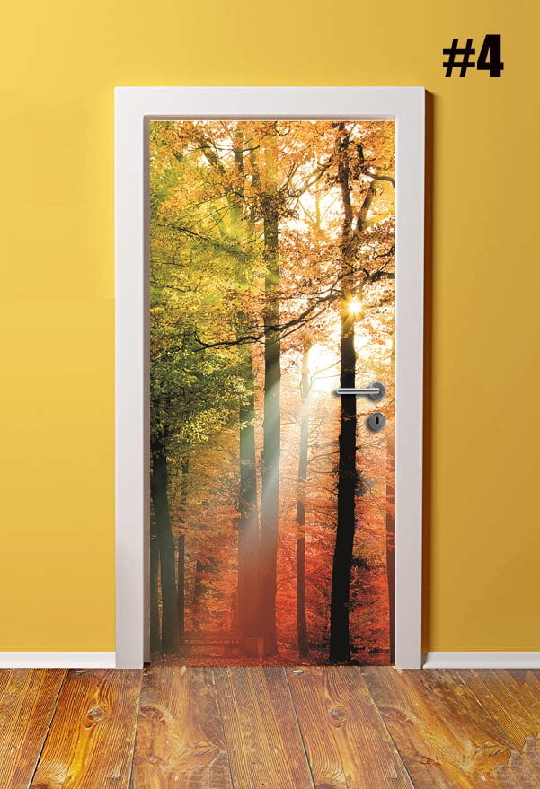 Creative Door Mural Modern Sunshine Forest Landscape Door Wrap Peel and ...