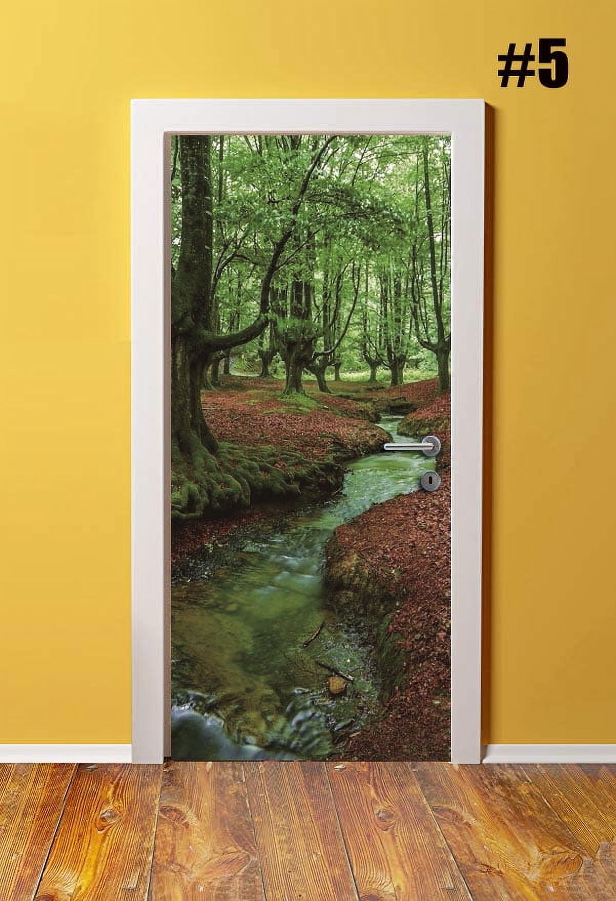Creative Door Mural Modern Sunshine Forest Landscape Door Wrap Peel and ...