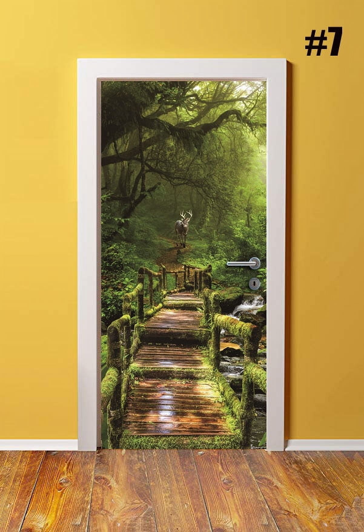 Creative Door Mural Modern Sunshine Forest Landscape Door Wrap Peel and ...