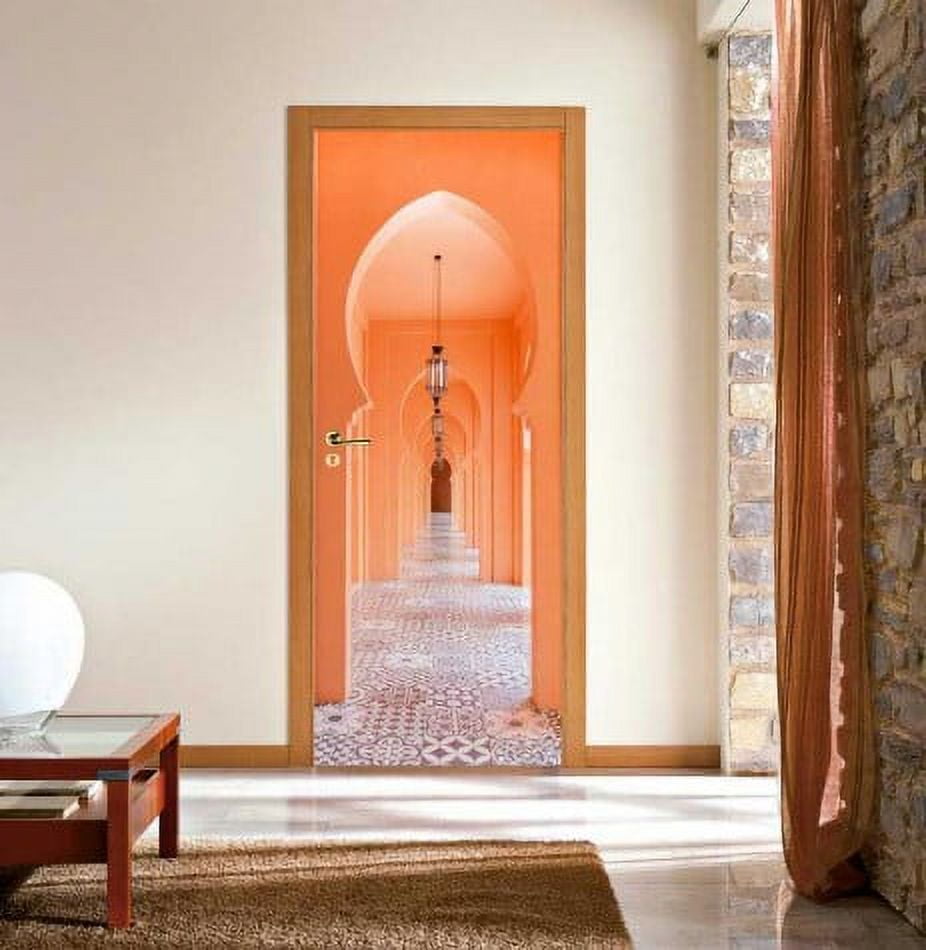 Creative Door Mural Orange Arch Corridor Door Wrap For Kid's Peel and ...