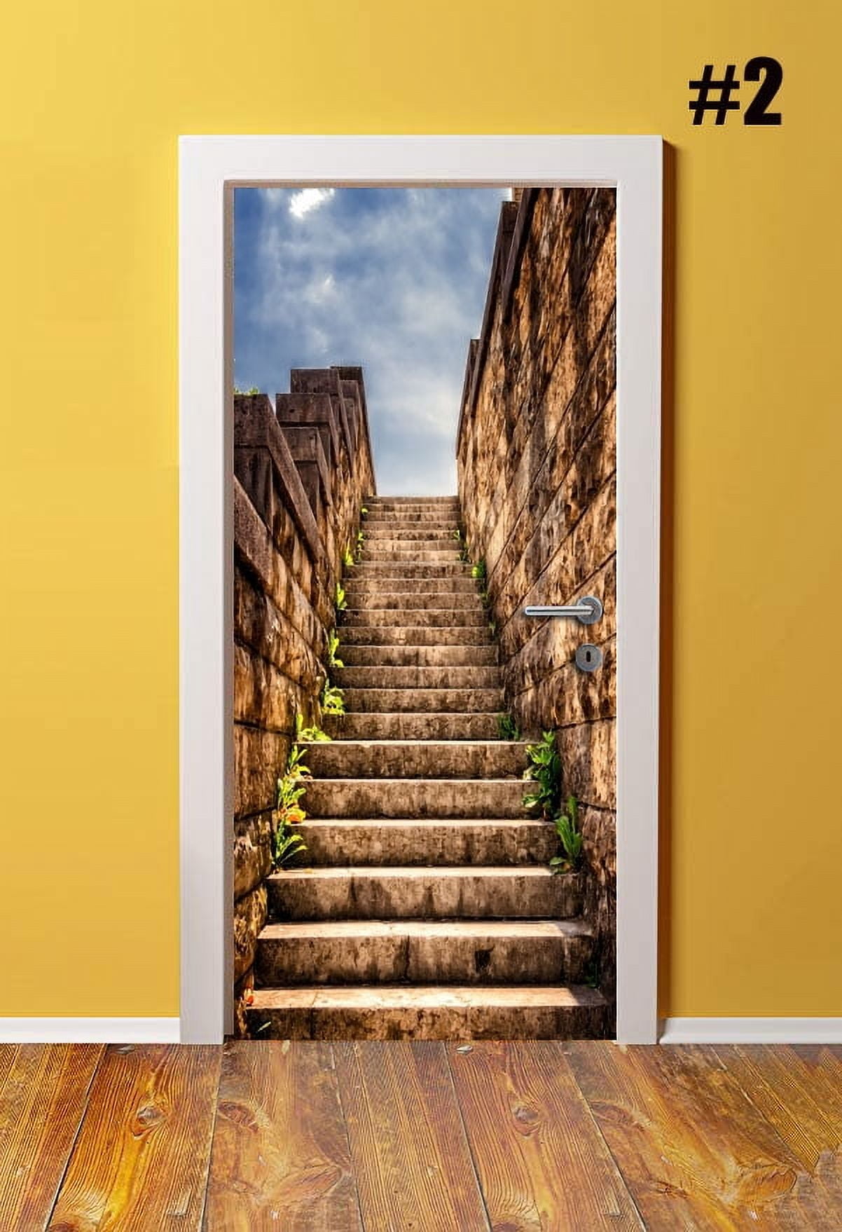 Creative Door Mural Stairs Stone Steps Door Wrap For Kid's Peel and ...