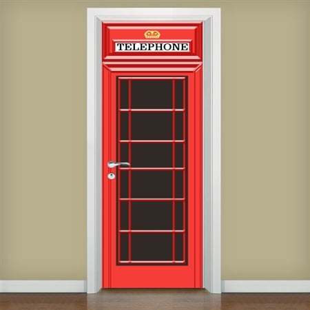 Creative Door Mural UK Red Telephone Booth Door Wrap For Kid's Peel and ...