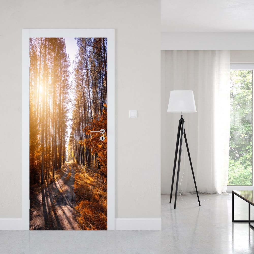 Creative Door Sticker Autumn Fall Forest Path For Living Room Bedroom ...
