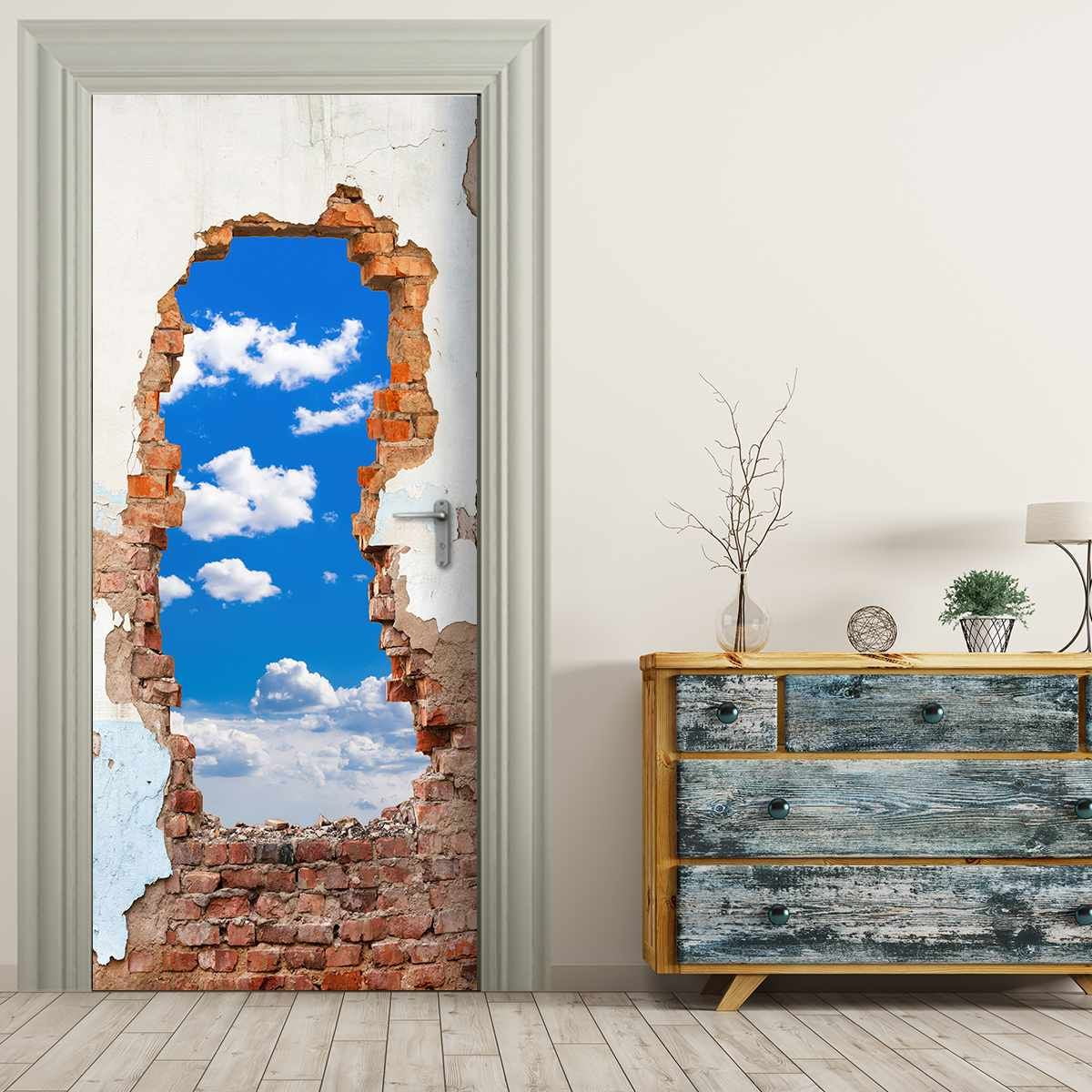 Creative Door Sticker Break Wall To Sky For Living Room Bedroom PVC ...