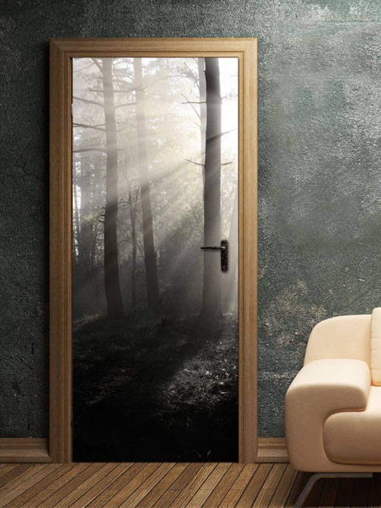 Creative Door Sticker Dark Forest Door Mural Door Cover Wall Stickers ...
