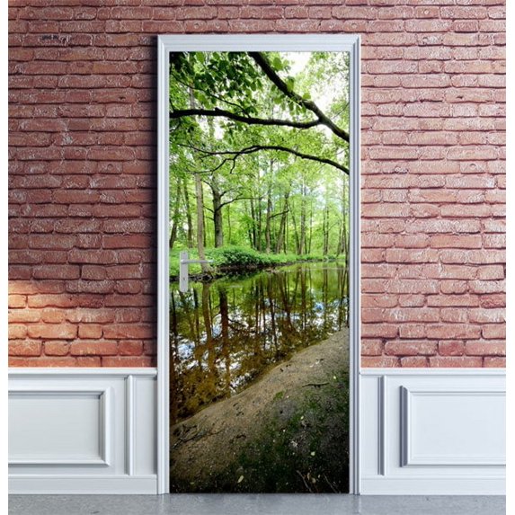 Creative Door Sticker Forest Stream Door Cover Wall Stickers Kitchen ...