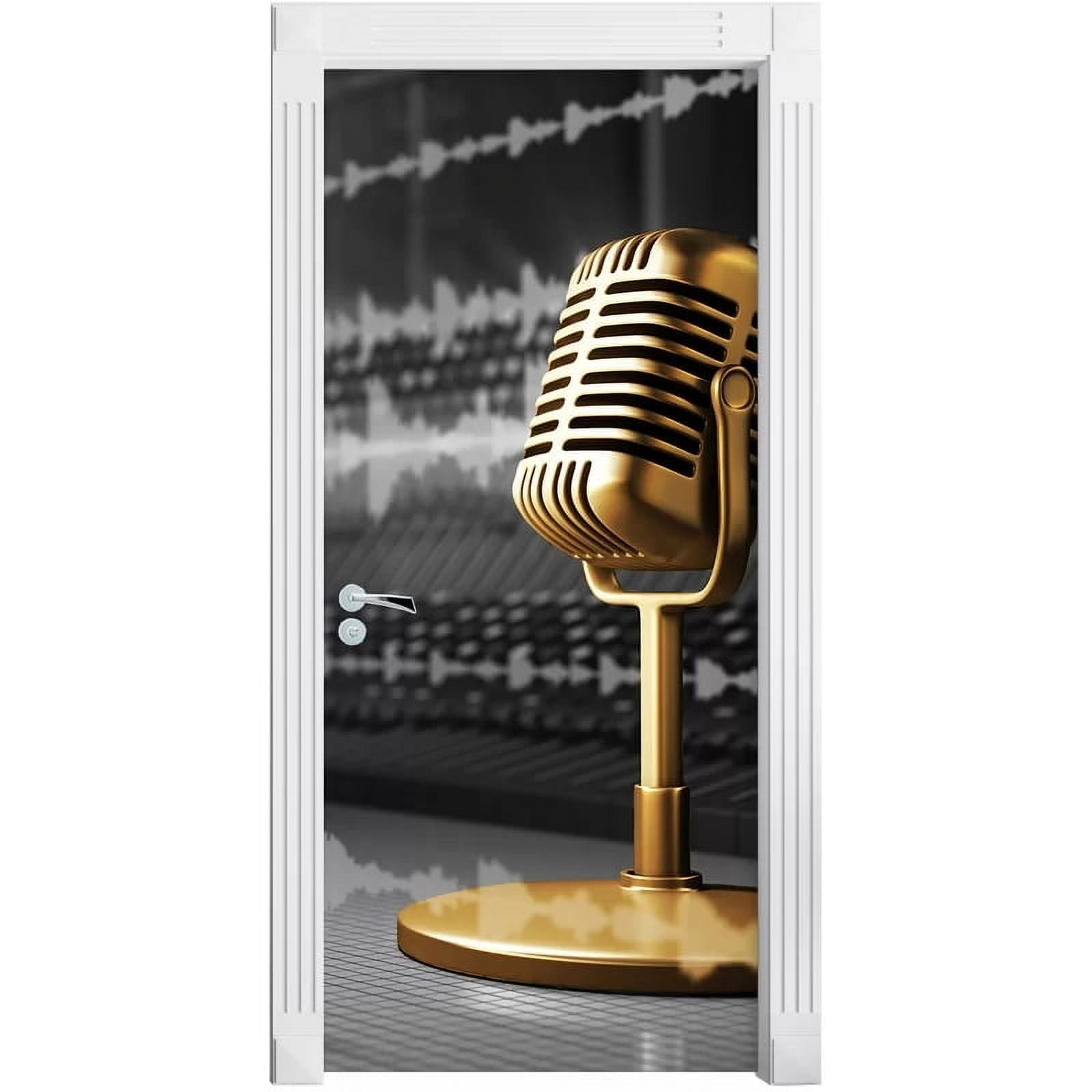 Creative Door Sticker Gold Microphone Door Mural Door Cover Wall ...