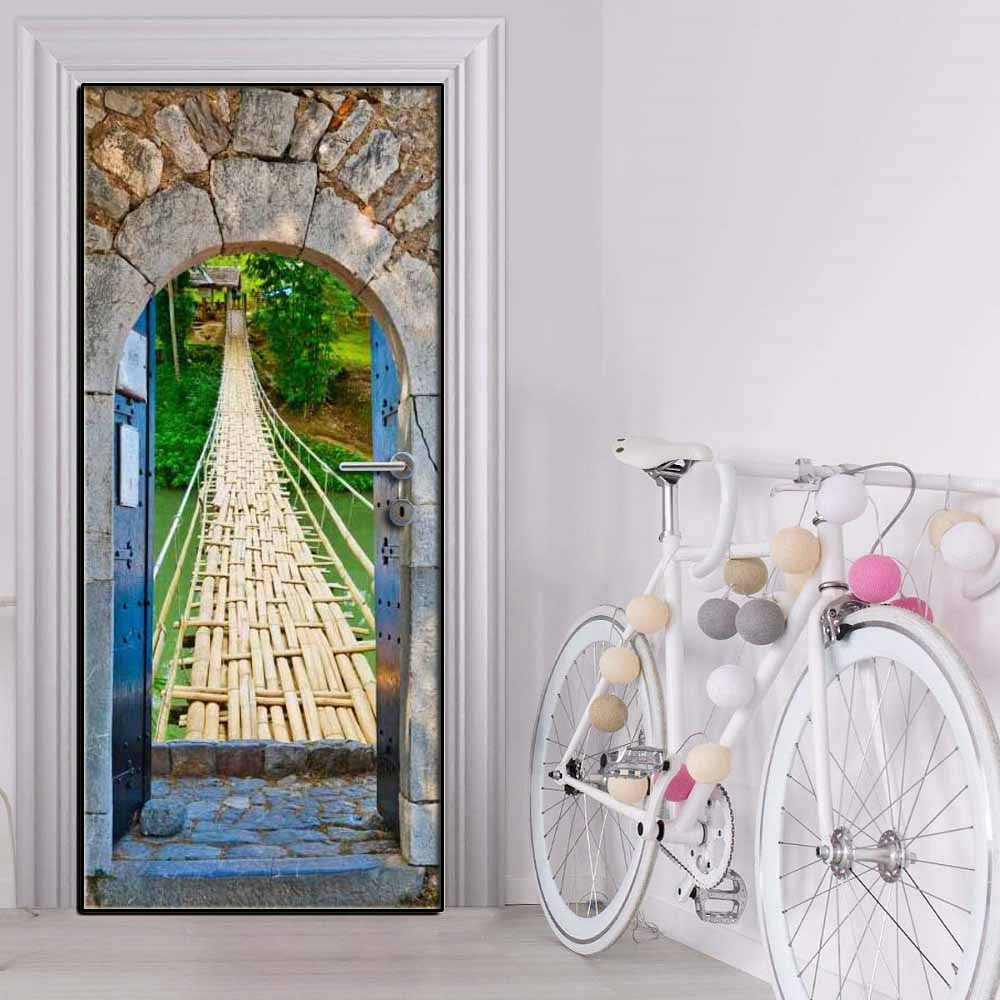 Creative Door Sticker Outdoor Bridge Door Cover Wall Stickers Kitchen ...