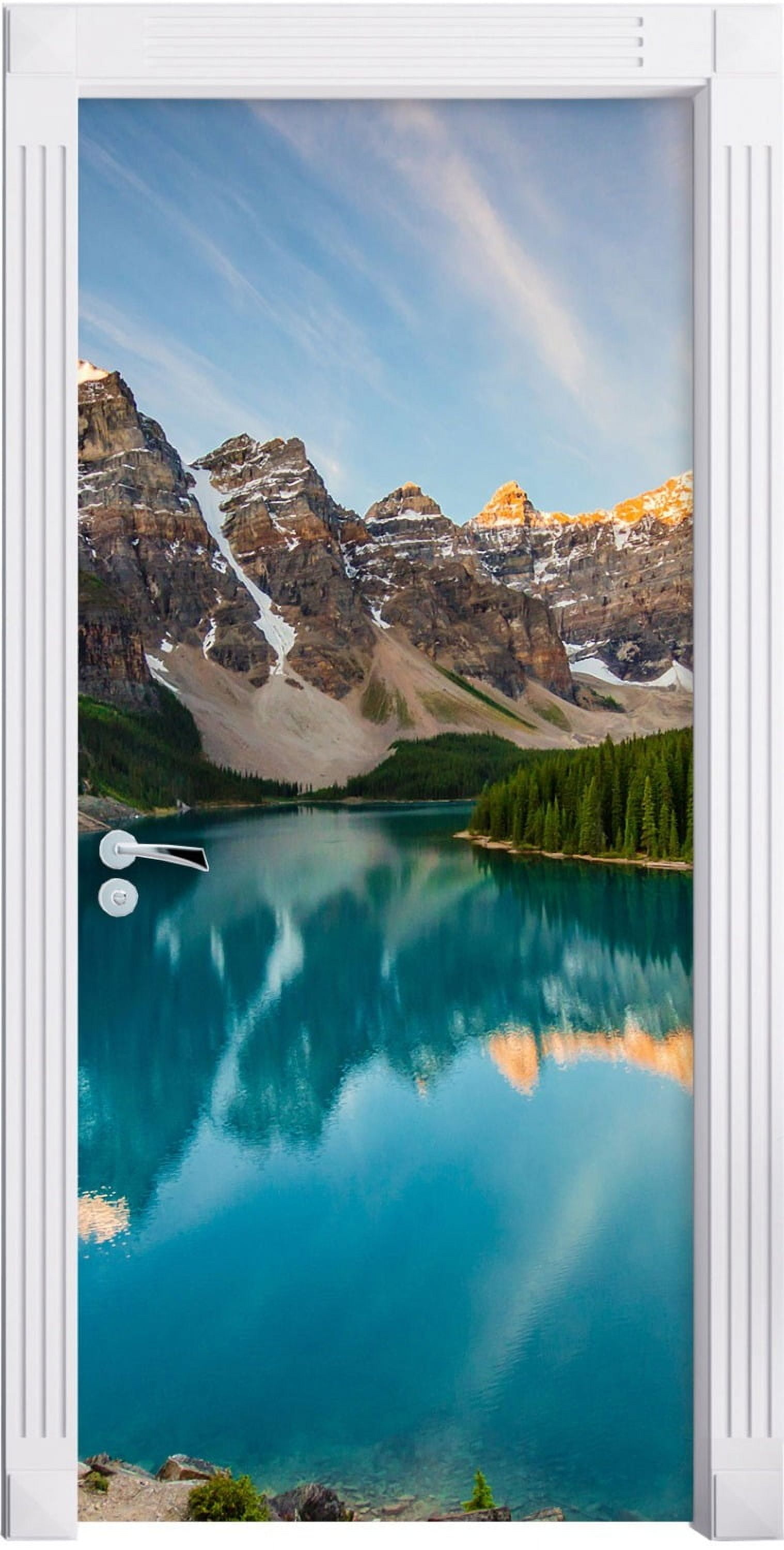 Creative Door Sticker Snow Mountain Reflection For Living Room Bedroom ...