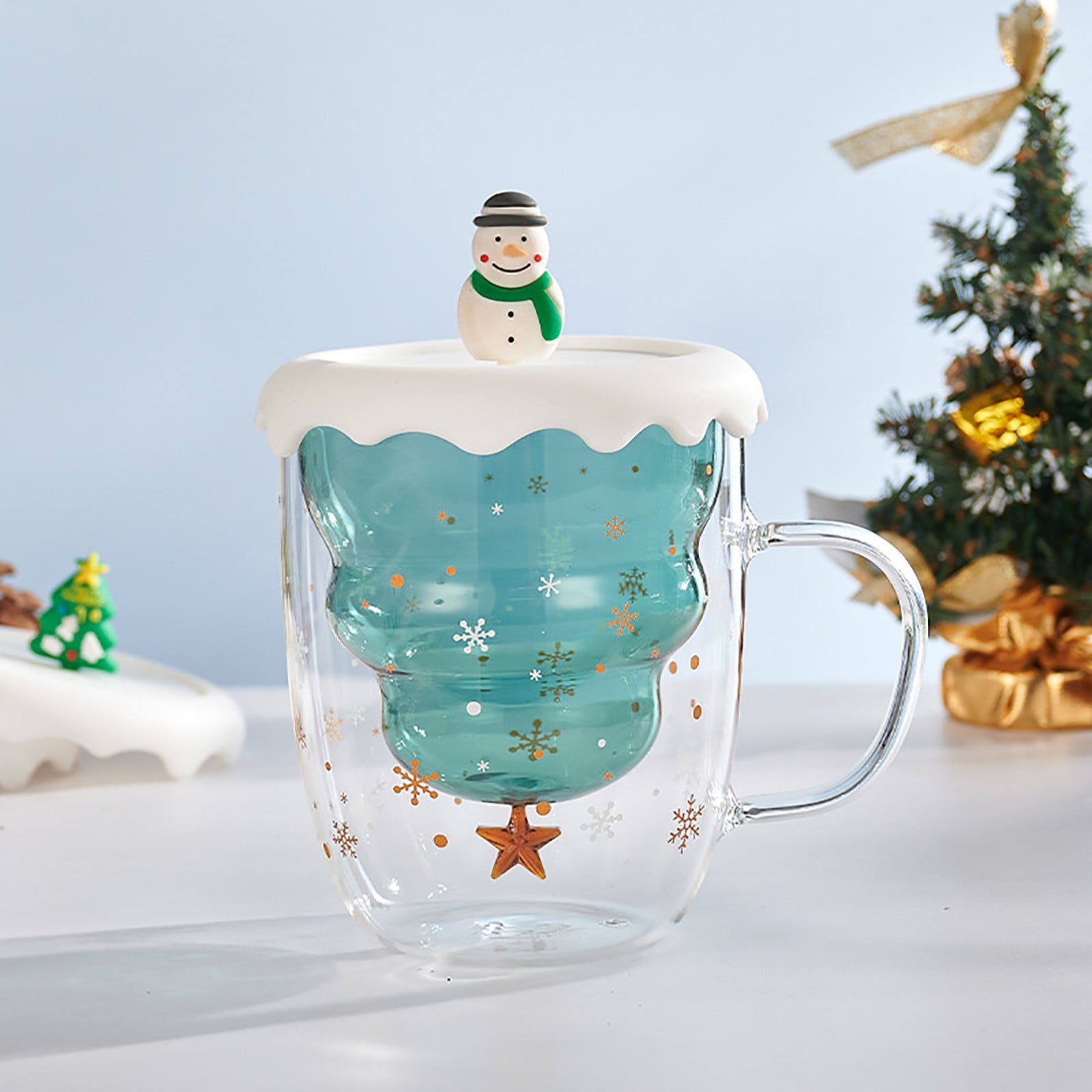 Creative Double Layer Glass Christmas Tree Star Mug 300ml Insulated ...