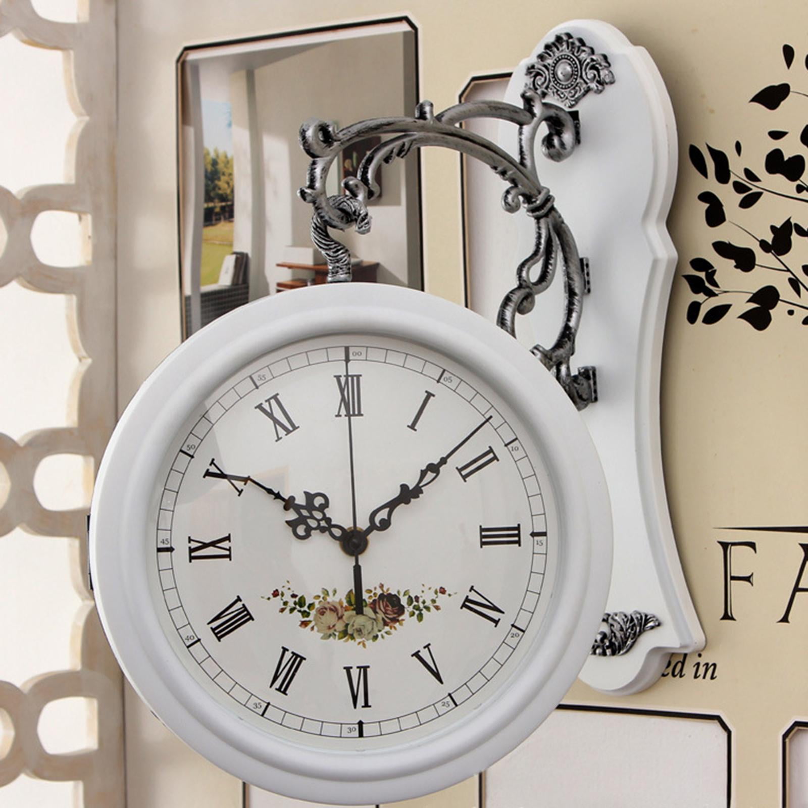 Creative Double Sided Wall Clock Silent Battery Operated Hanging Clocks ...