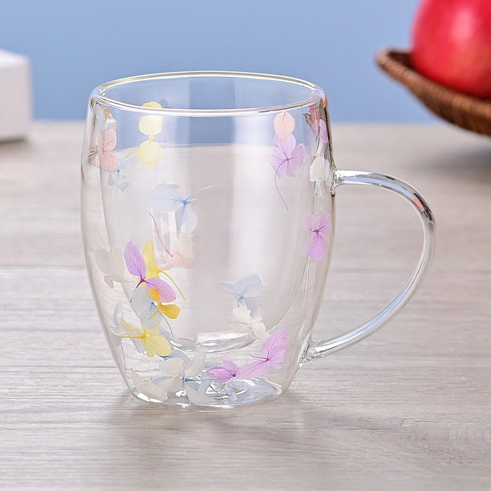 Creative Double Wall Glass Cup Real Flower Conch Flash E2 Cups Hand ...