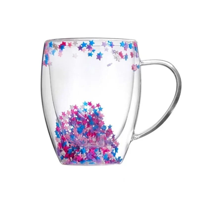 Creative Double Wall Glass Cup Real Flower Conch Flash Filler Glass ...