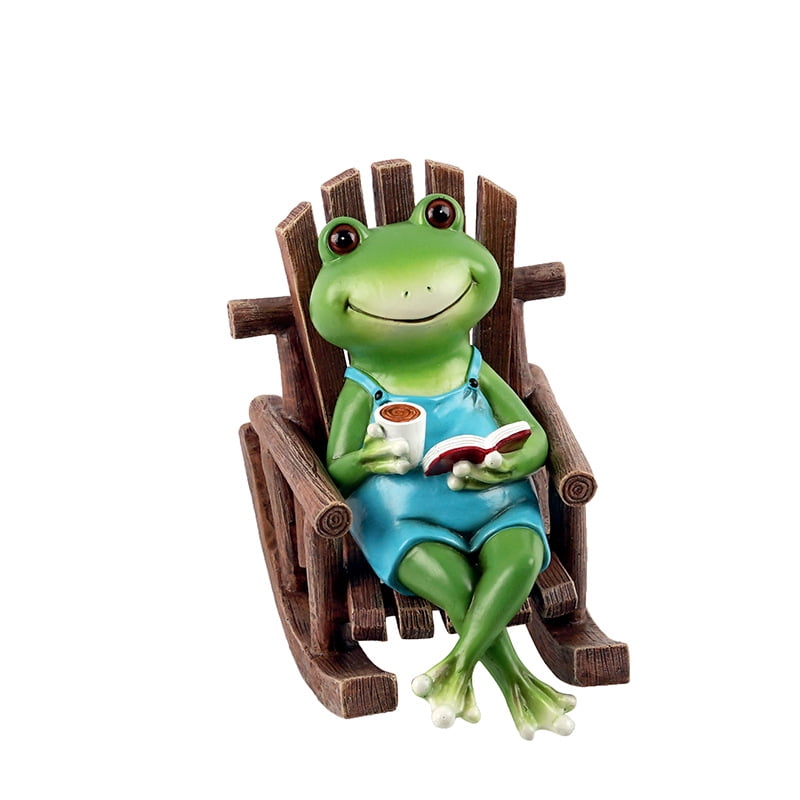 Creative Drinking Coffee Reading Frog Resin Sculpture Statue, Rocking ...