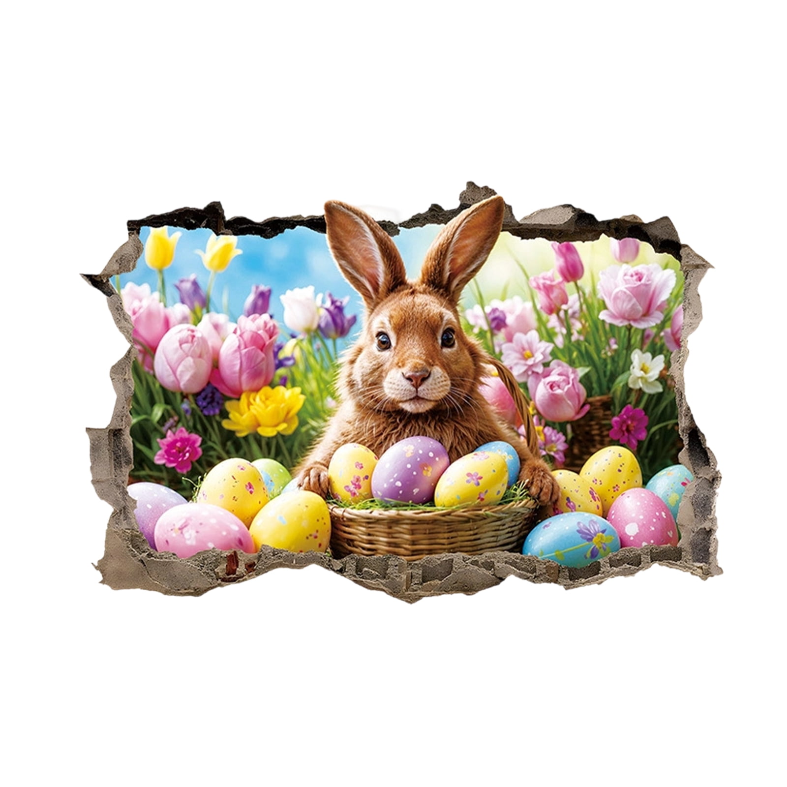 Creative Easter Wall Stickers, Festive 3D Breakthrough Bunny & Egg ...