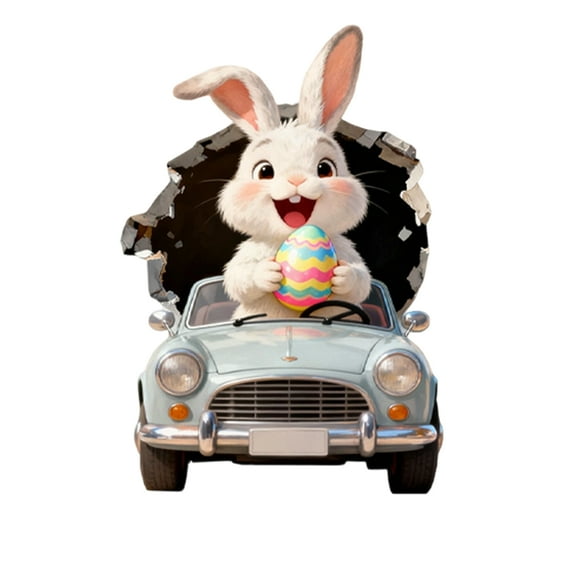 Creative Easter Wall Stickers, Festive 3D Breakthrough Smiling Bunny ...