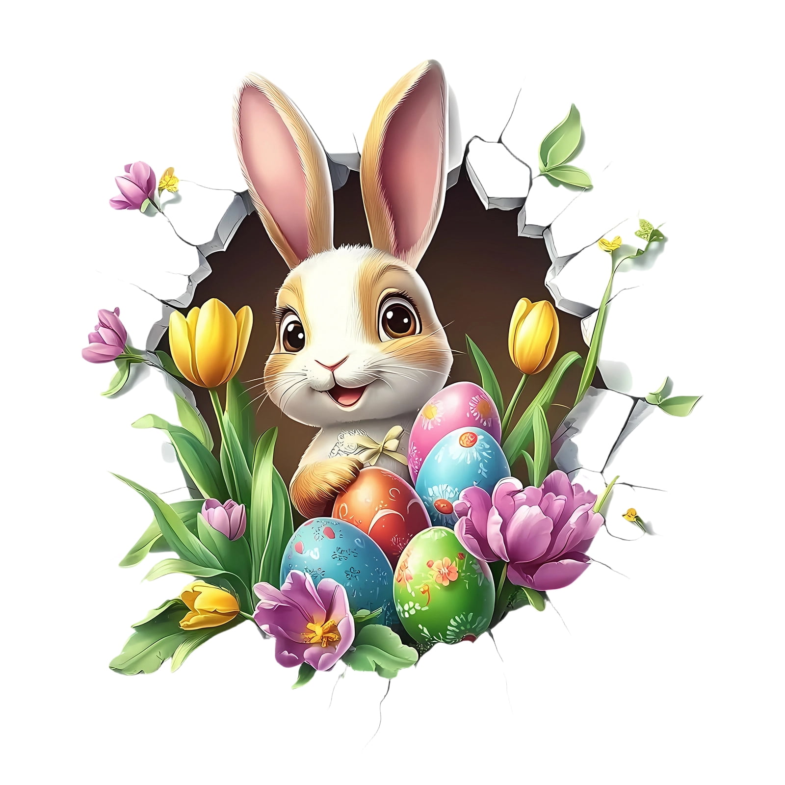 Creative Easter Wall Stickers, Festive 3D Breakthrough Smiling Bunny ...