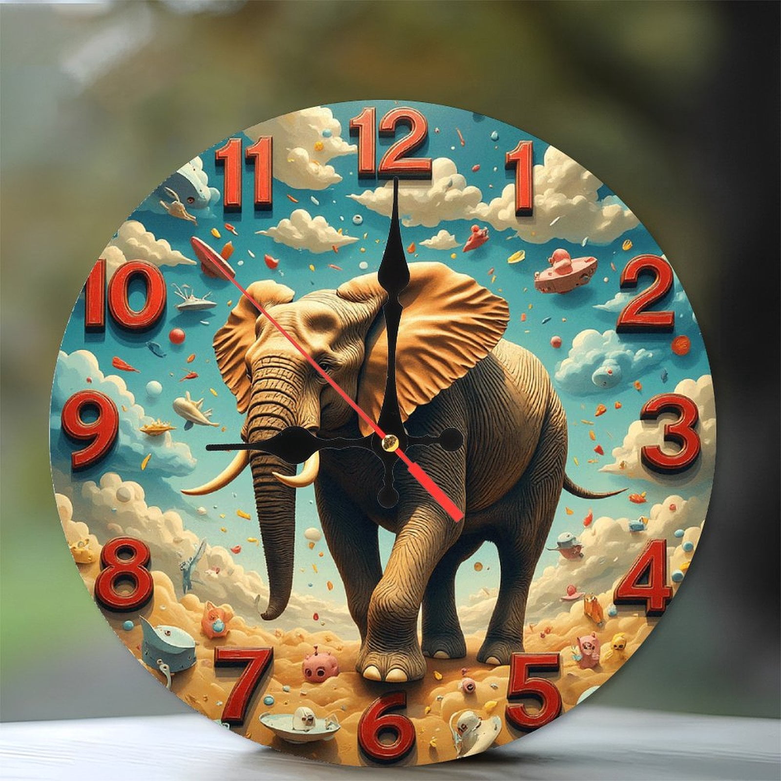 Creative Elephant Clock 10-Inch Silent Wooden Wall Clock, Battery ...