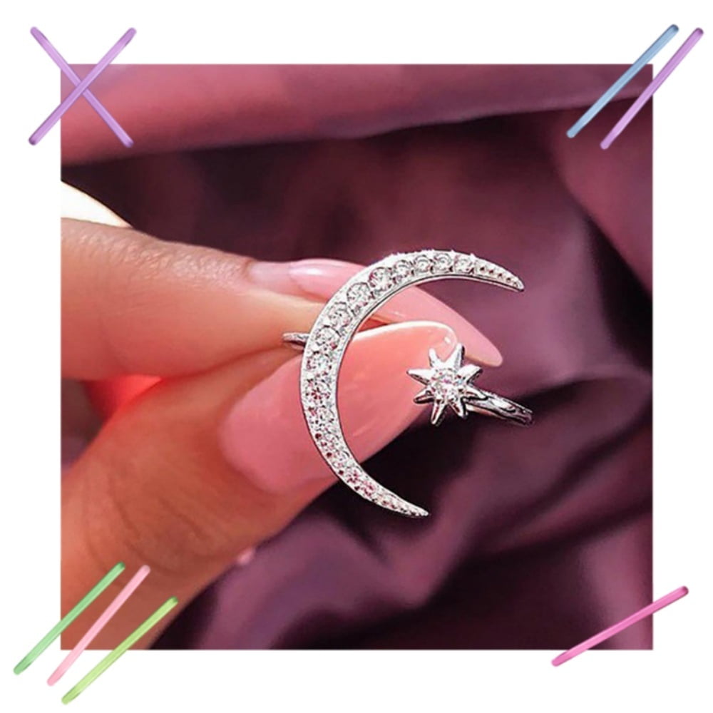 Creative Exaggerated Open Engagement Ring New Crescent Moon Design 1 ...