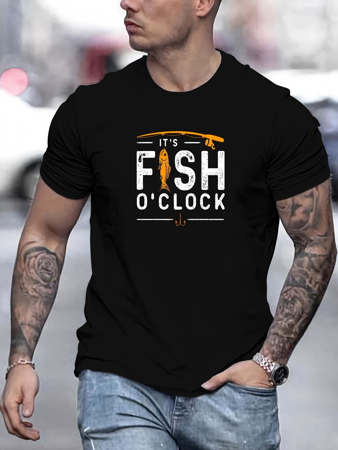 Creative IT'S FISH O'CLOCK Graphic Print, Men's Crew Neck Short Sleeve ...