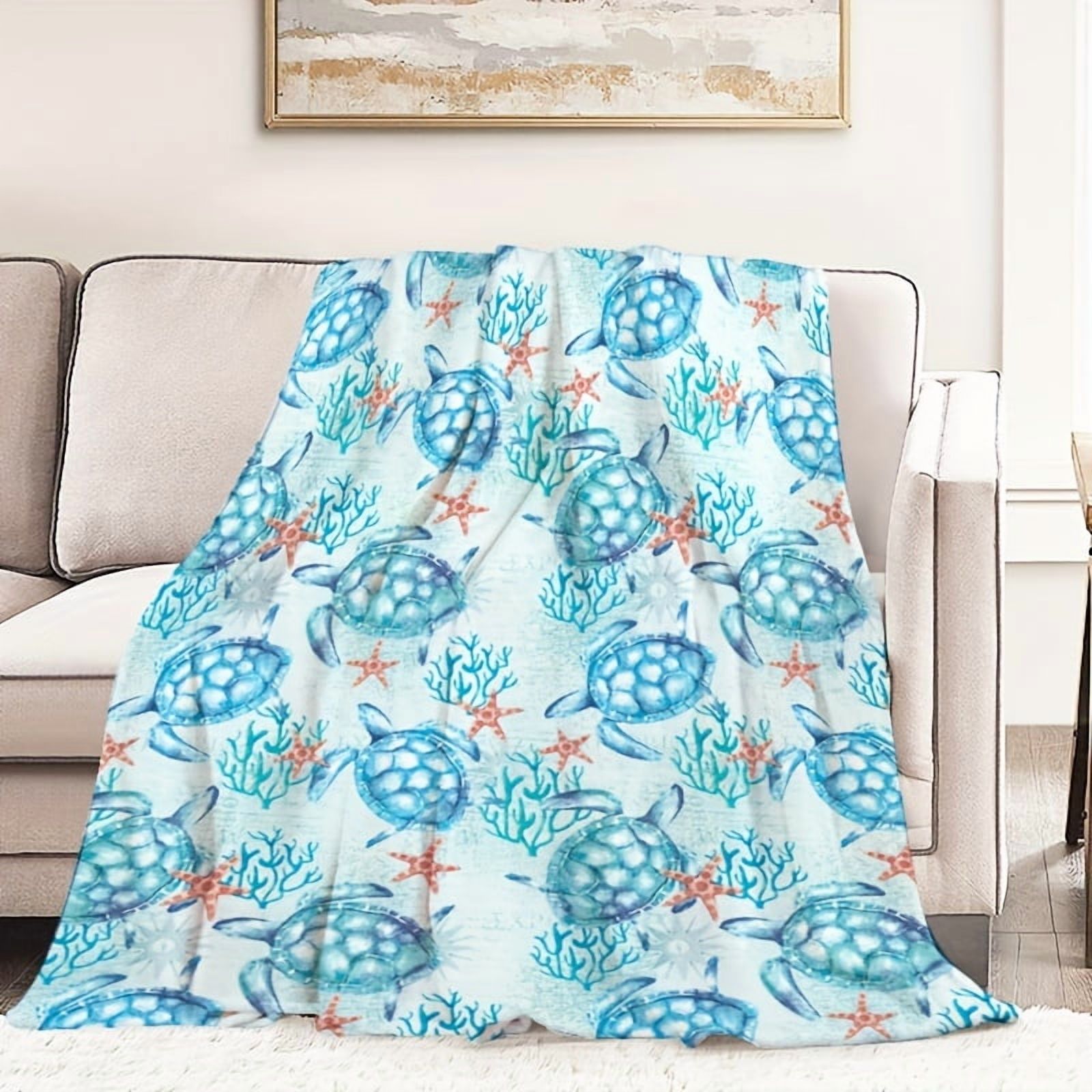 Creative Fashion Blue Turtle Print Blanket, Modern Style Throw, Outdoor ...