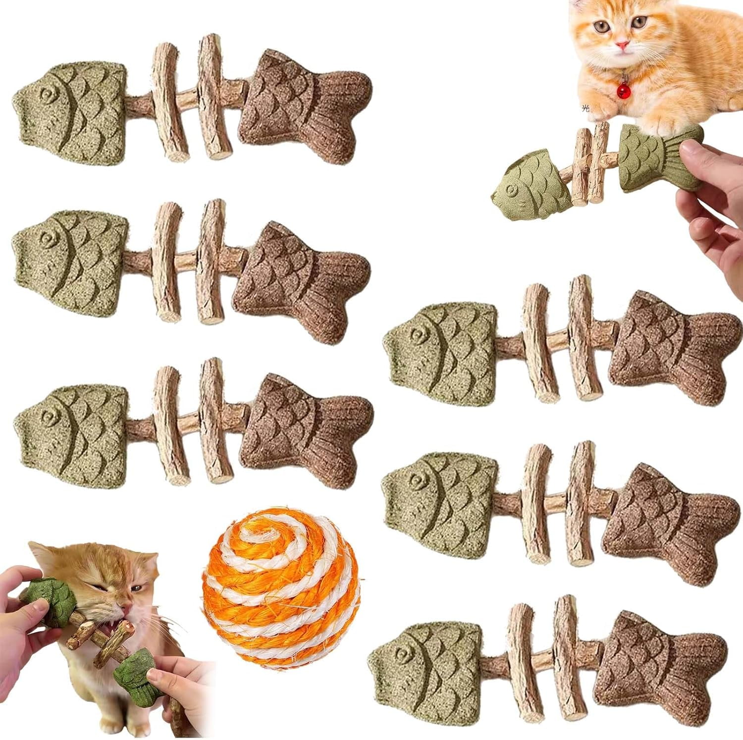 Creative Fish Bone Cat Toy, Wooden Catnip Teeth Cleaning Stick, Natural Fishbone Cat Dental Toy ...