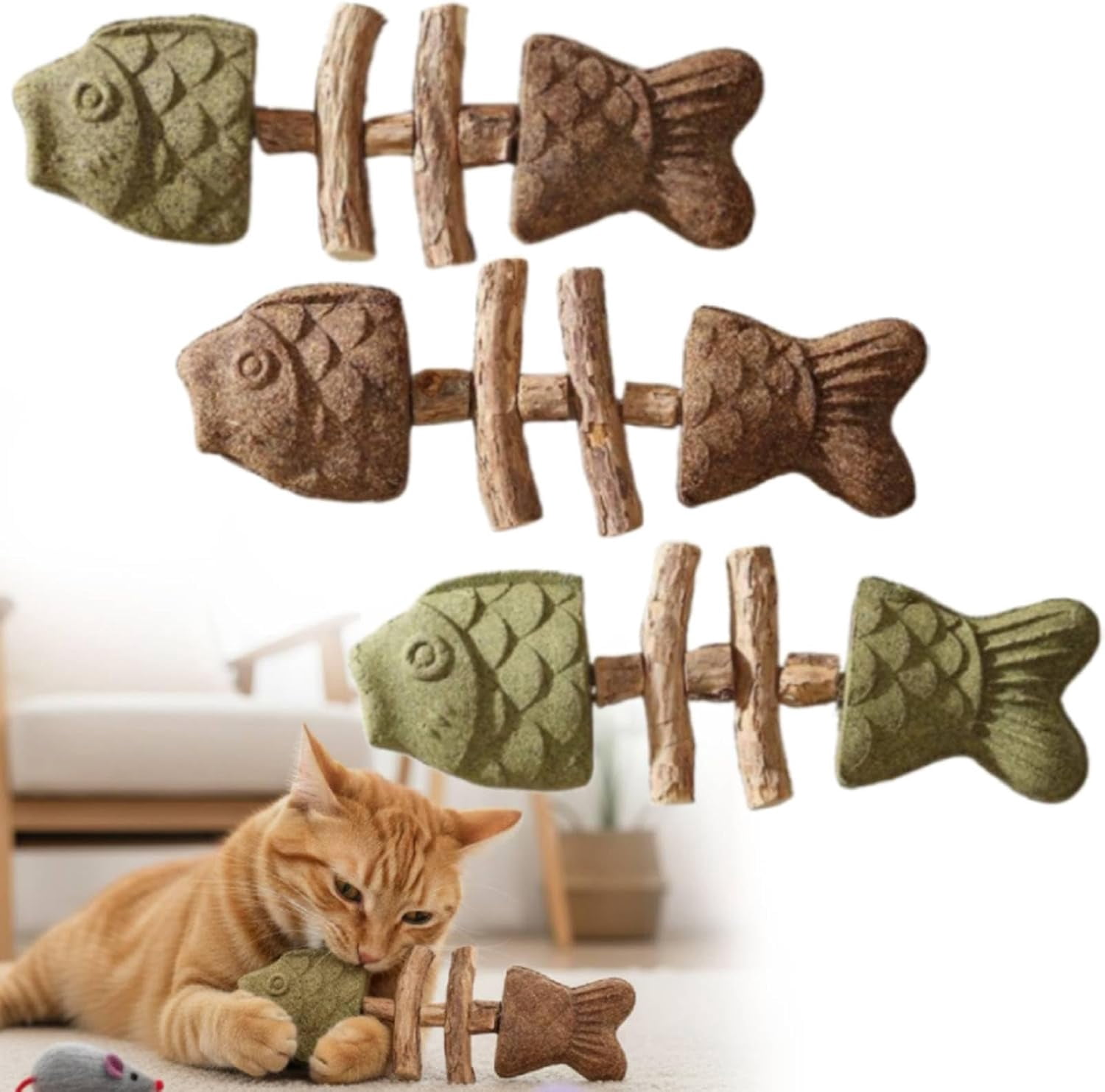 Creative Fish Bone Cat Toys, Cats Chew Toys, Wooden Catnip Teeth ...