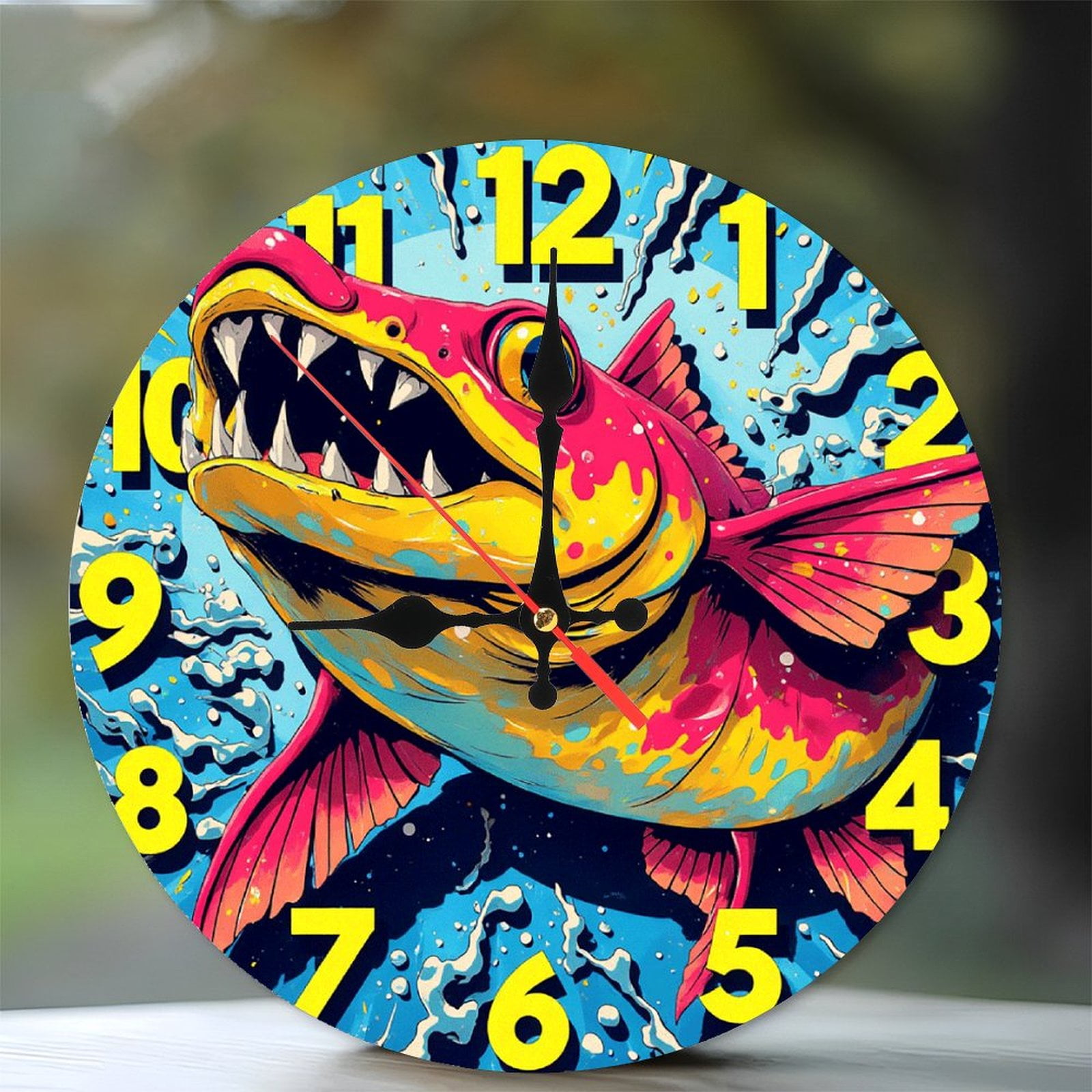 Creative Fish Clock 10-Inch Silent Wooden Wall Clock, Battery Operated ...