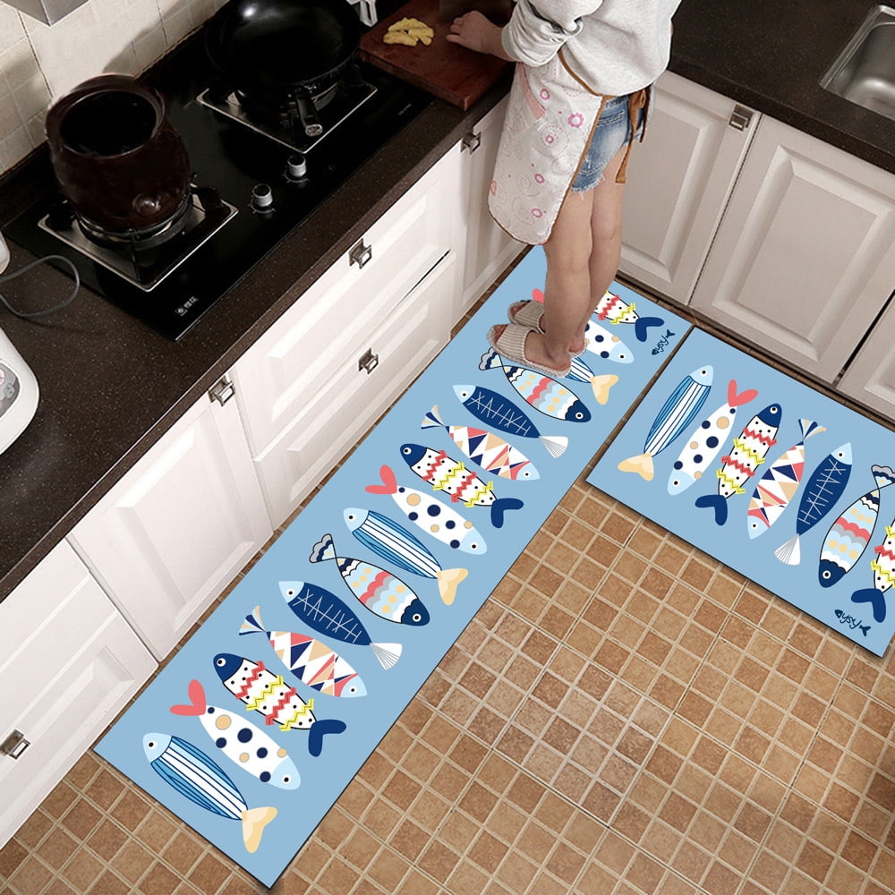 Creative Fish Print Floor Mat Long Strip Kitchen Carpet Oil Mat ...