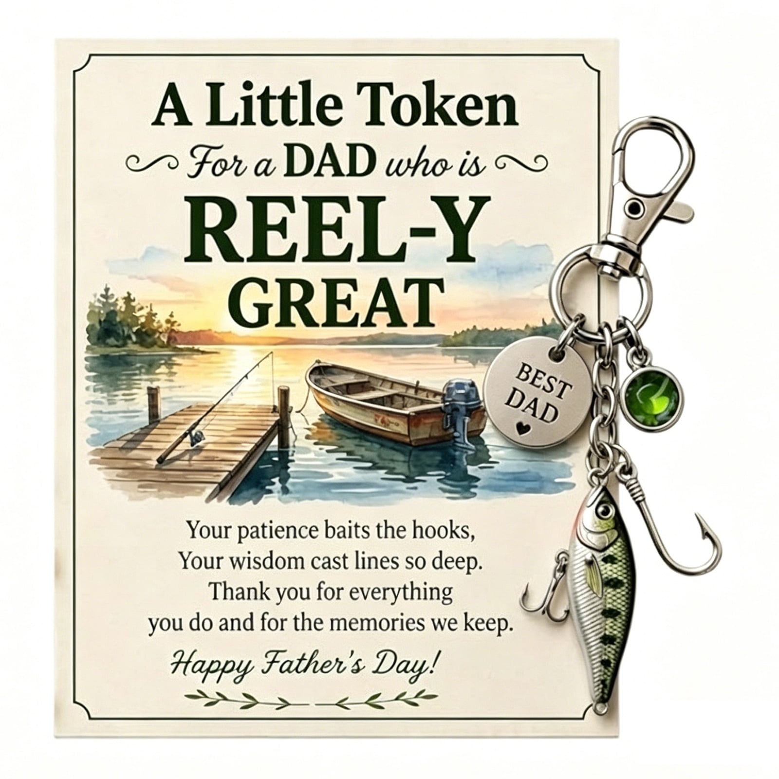 Creative Fishing Keychain, Fish & Hook Key Chain with Greeting Card ...