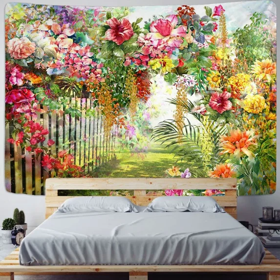 Creative Flower Printing Tapestry Art r Wall Hanging Bohemian Tropical ...