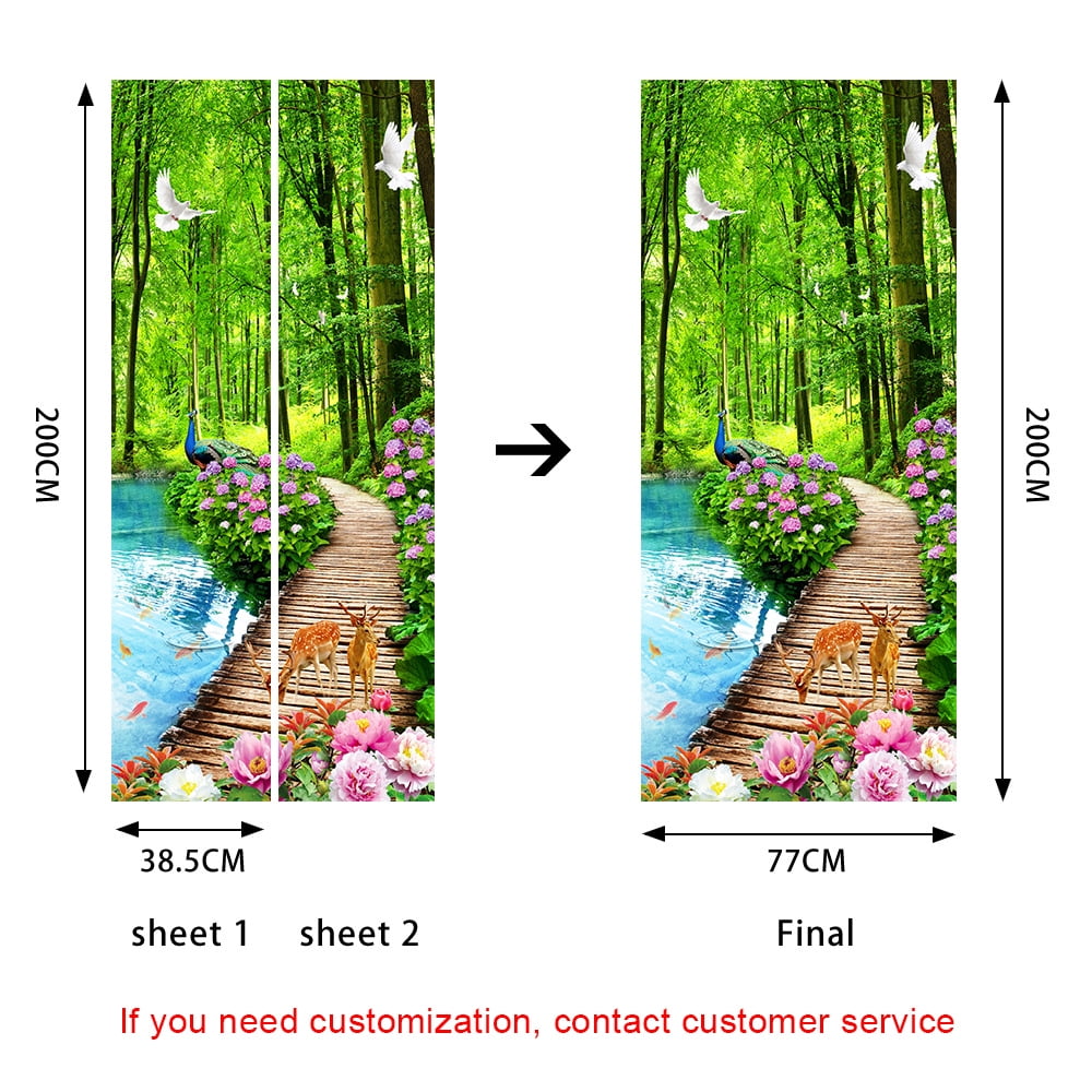 Creative Forest Door Stickers Adhesive 3D Wallpaper Landscape Natural ...