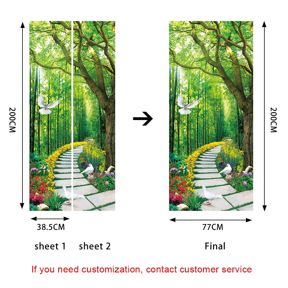 Creative Forest Door Stickers Adhesive 3D Wallpaper Landscape Natural ...