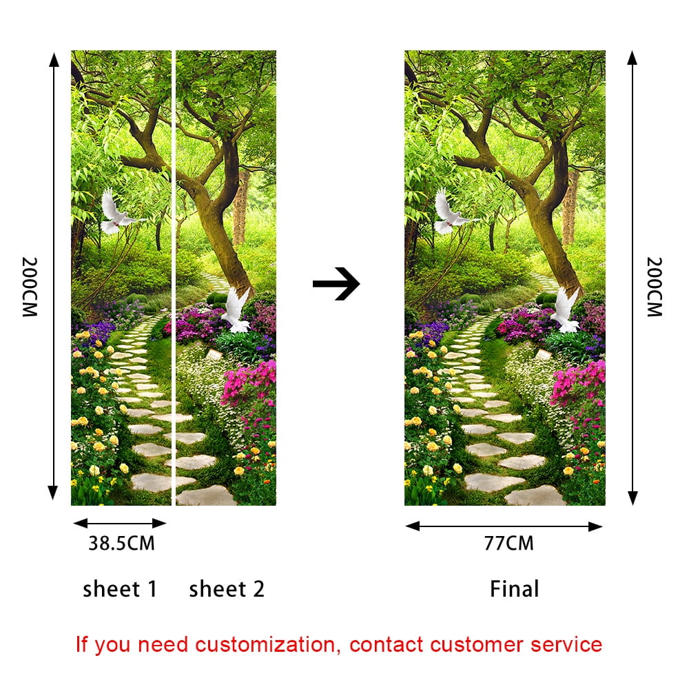 Creative Forest Door Stickers Adhesive 3D Wallpaper Landscape Natural ...