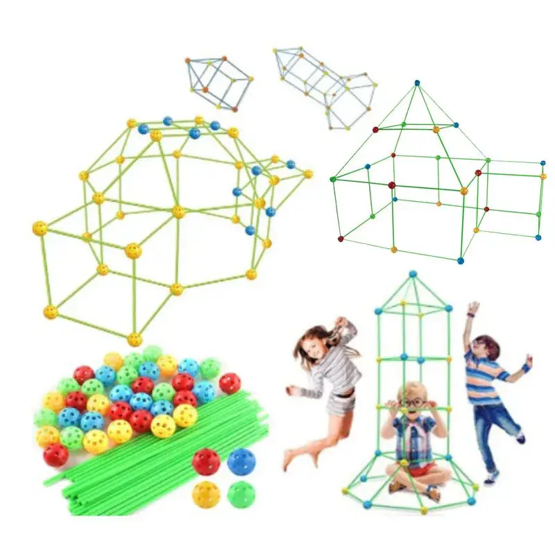 Creative Fort Building Blocks Children's Indoor Tent - 77balls 140rods ...