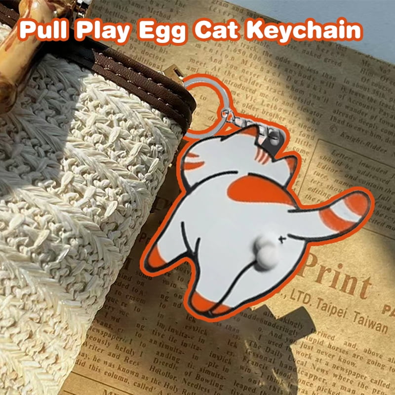 Creative Funny Rotatable Cat Testicles Keychain Backpack DIY Pendant ...