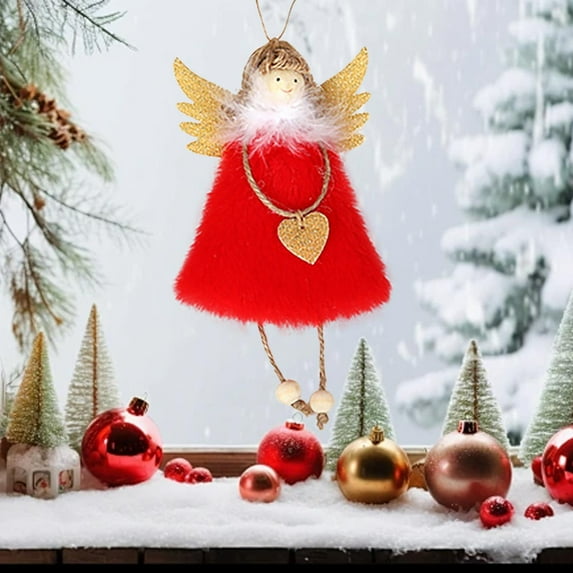 Creative Fuzzy Heart Angel Ornament for Christmas, Golden Angel with ...