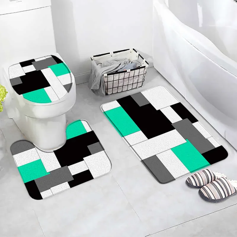 Creative Geometric Bath Mats Set Black Gray White Orange Splicing ...