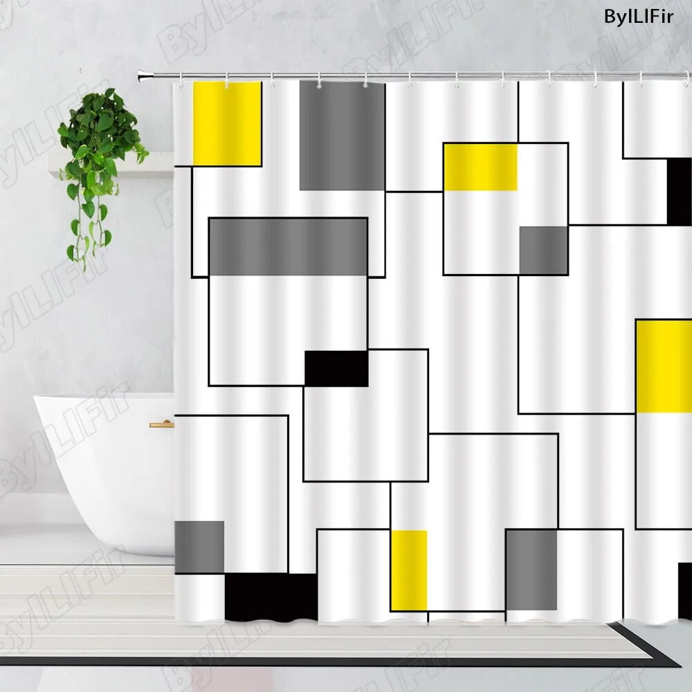 Creative Geometric Shower Curtains Black Lines Red Grey White Pattern