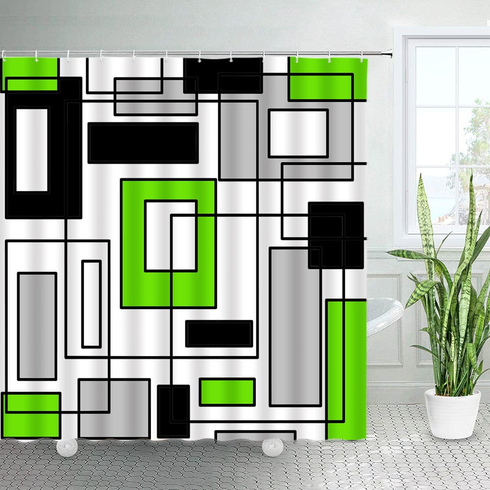 Creative Geometric Shower Curtains Red Black Grey Square Plaid Line